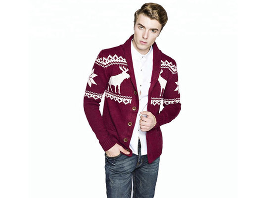 Tan Button Down Ugly Christmas Sweater Wool Cardigan 0.82KG Weight For Men