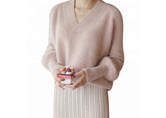 Lady Angora V Neck Long Sleeve Pullover Sweater Clothing For Women