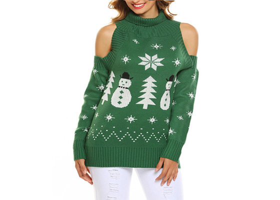 Red Green Black Off - Shoulder High Neck Ugly Christmas Sweater For Women