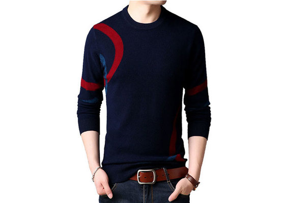Rib Knitted Pure Cashmere Sweaters Round Collar Long Sleeve Stripe Type