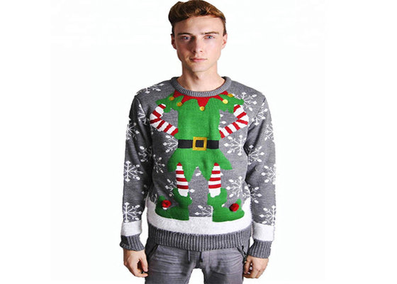Mens Novelty Elf Ugly Christmas Sweater Standard Wool Soft And Warm Hand Feeling