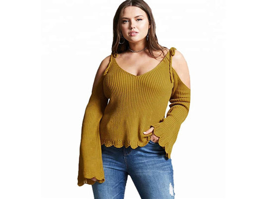 Sexy Drop Shoulder Cozy Knit Sweater Trumpet Sleeve Tops US14 - 20 Oversized