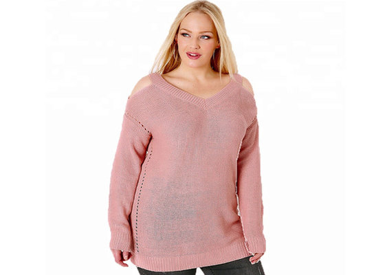 Women Hollowed Oversized Knit Sweaters , Long Pullover Sweaters Pink / Green
