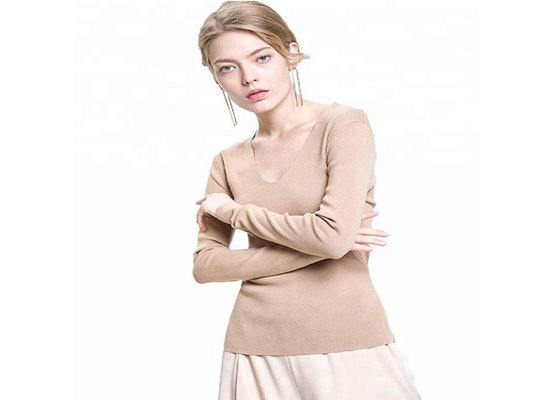 Thin Tight V Neck Pullover Sweater Women's , Woolen Sweater For Ladies Fine Workmanship