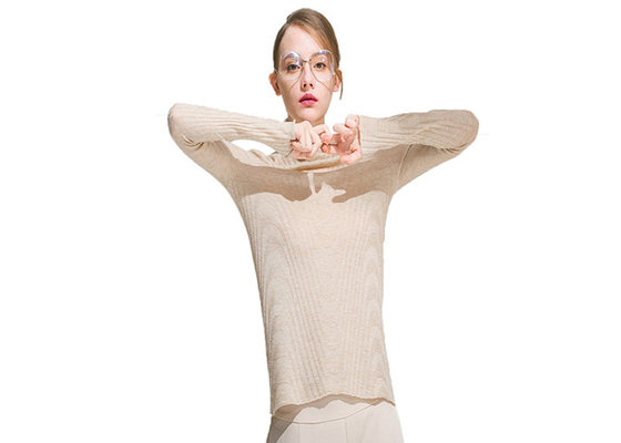 High Neck Womens Knit Sweater Long Sleeve Soft Thin Jumper Nylon / Acrylic Material