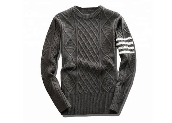 Spring Round Neck White Knit Pullover Sweater Stripe Long Sleeve Rib Him For Men