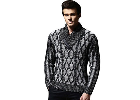 Modern Winter Long Sleeve Sweater , Men's 7 Gauge Zip Cable Knitwear Sweater