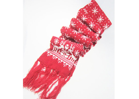 Warm Scarf Hat Gloves Gift Set , Kids Winter Accessories Red Elf Reindeer Pattern
