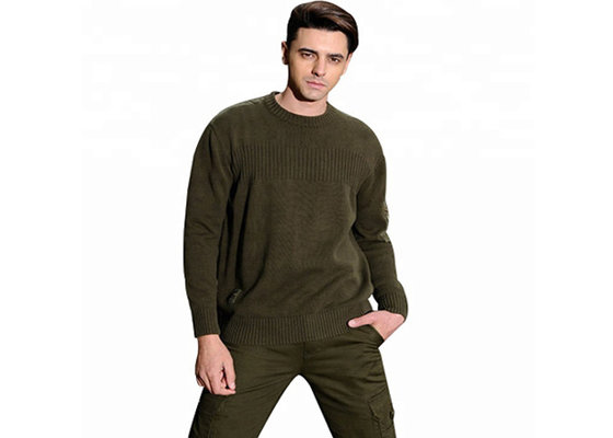 Army Green Heavy Duty Military Uniform Sweater Round Neck Custom Color For Men
