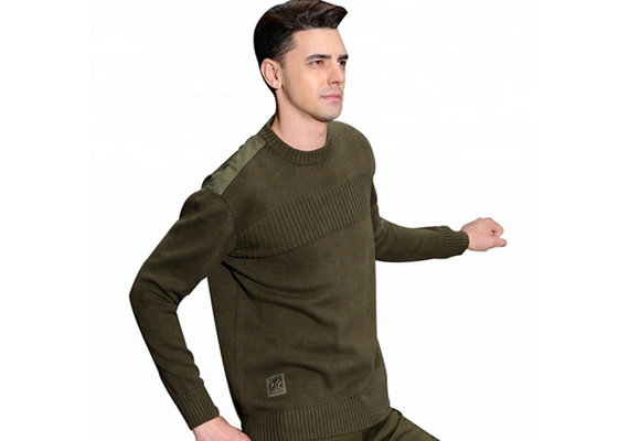 Army Green Heavy Duty Military Uniform Sweater Round Neck Custom Color For Men