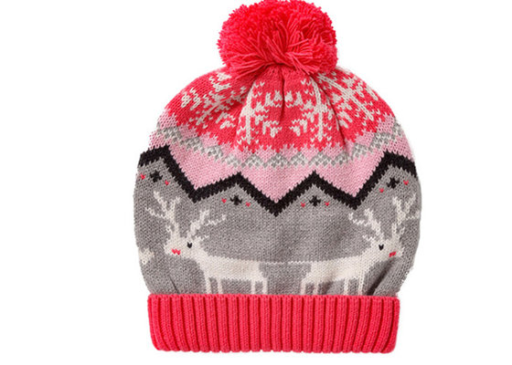 Jacquard Cartoon Warm Winter Accessories Knit Xmas Beanie Cute For Baby