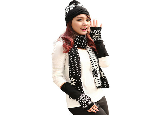 Red Black Yellow Warm Winter Accessories Knitted Hat Scarf Glove Set For Adult
