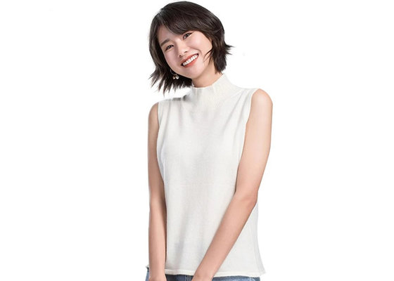 Loose Ladies Knitted Vest For Women , High Neck Solid Color Sleeveless Sweater Vest