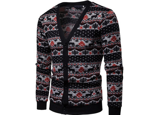 Cotton Acrylic Allover Print Ugly Christmas Sweater V Neck Button Cardigan Christmas Jumpers