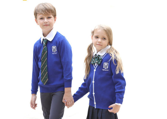 Navy Blue Anti - Pilling School Uniform Sweaters , Boys And Girls School Cardigan