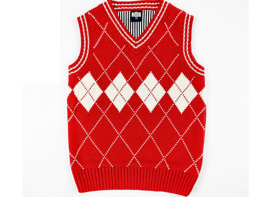 Sleeveless Jacquard School Uniform Vest , Cotton School Uniform V Neck Sweater