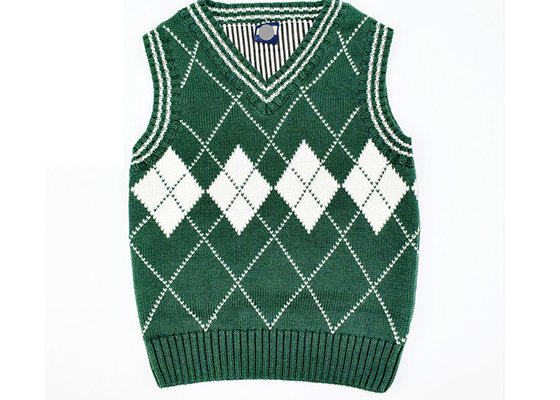 Sleeveless Jacquard School Uniform Vest , Cotton School Uniform V Neck Sweater