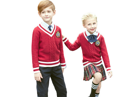Breathable OEM Design Boy And Girl School Dress Sweater European Style V Neck