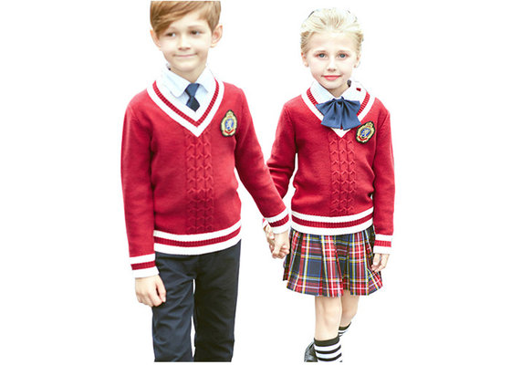 Breathable OEM Design Boy And Girl School Dress Sweater European Style V Neck