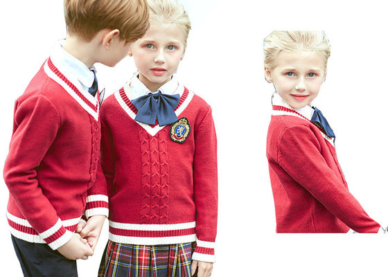 Breathable OEM Design Boy And Girl School Dress Sweater European Style V Neck