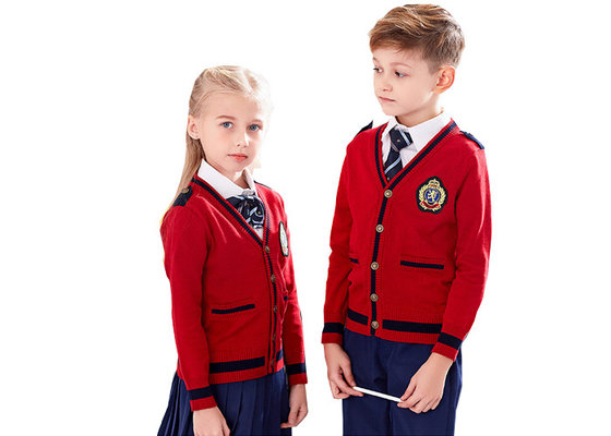 Gauge 12GG Cotton Knitted School Uniform Sweaters For Primary Students