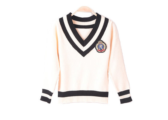 Anti - Pilling Black And White School Uniform V Neck Sweater Sleeveless Vest