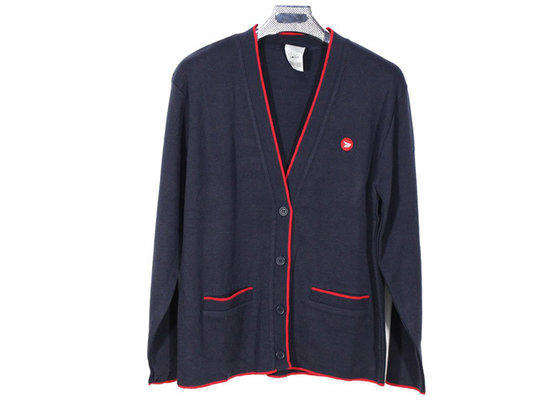 Mens Knitted Navy Blue Cardigans With Button , Long Sleeve Spring Knitwear