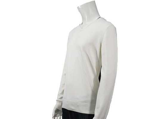 White Color Mens Knit Sweater Falls And Winter Pure Cotton Knitwear Jumpers