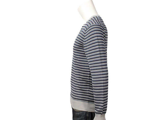 Mens Fine Knit Cotton Acrylic Jumper Or Sweater V Neck Rib Sleeve Stripe Pattern