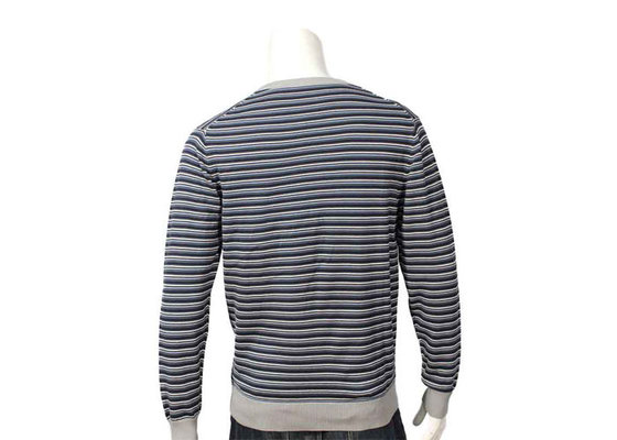 Mens Fine Knit Cotton Acrylic Jumper Or Sweater V Neck Rib Sleeve Stripe Pattern