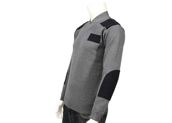 Oversized Patterned Jumpers Men ' S V Neck Sweater In Military Style With Shoulder Patch
