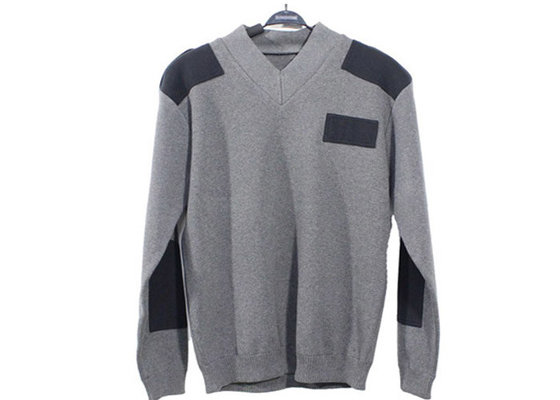 Oversized Patterned Jumpers Men ' S V Neck Sweater In Military Style With Shoulder Patch