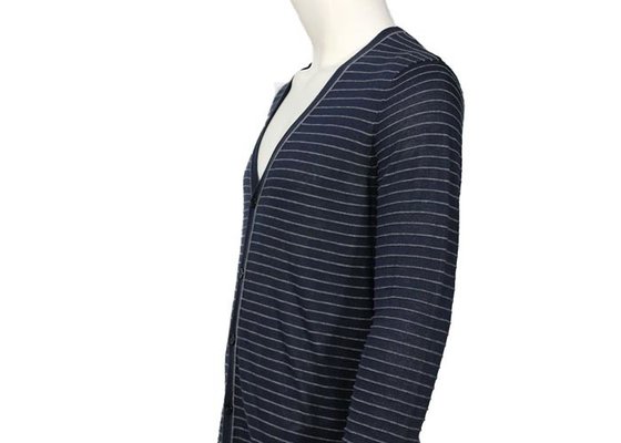 Long Sleeve Casual Mens Knit Sweater Cardigan White And Navy Color Striped
