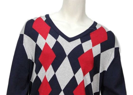 Argyle Sweater Design For Men Intarsia Patterns V Neck Long Sleeve Knitted Jumper