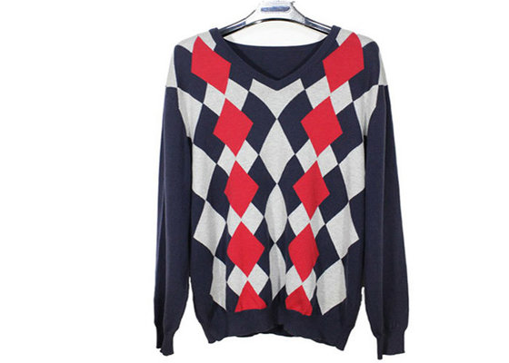 Argyle Sweater Design For Men Intarsia Patterns V Neck Long Sleeve Knitted Jumper