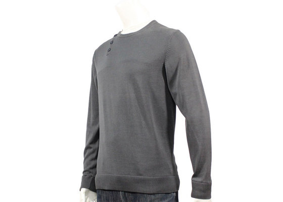 Long Sleeve Grey Color Mens Knit Sweater False Two Button Up On Shoulder