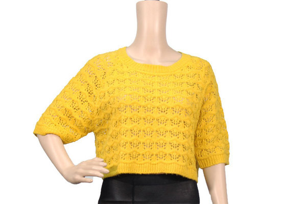Loose Short Sleeve Round Neck Yellow Womens Knit Sweater For Spring And Autumn