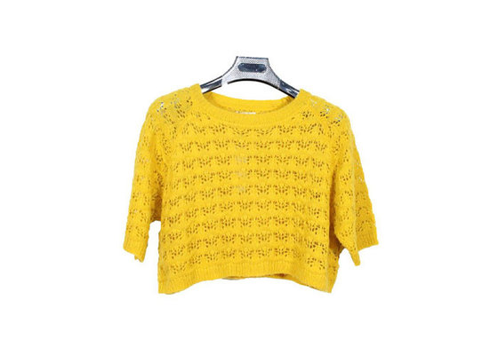 Loose Short Sleeve Round Neck Yellow Womens Knit Sweater For Spring And Autumn