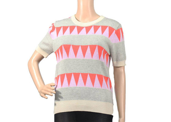 Jacquard Top Womens Knit Sweater Crew Neck Jumper In Short Sleeve For Summer Season