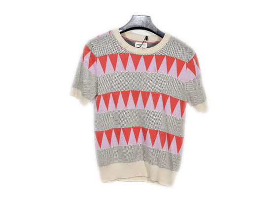 Jacquard Top Womens Knit Sweater Crew Neck Jumper In Short Sleeve For Summer Season