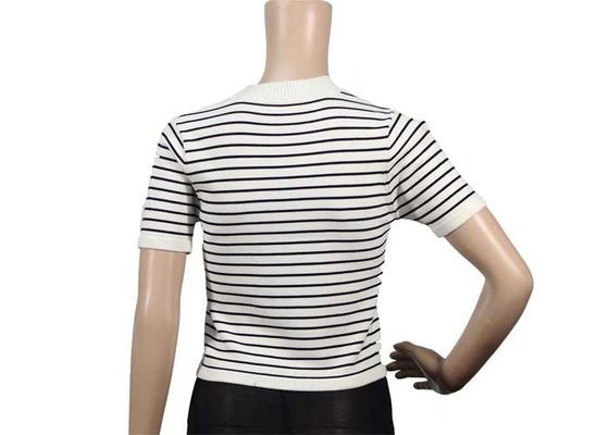 Computer Womens Knit Sweater Black And White Striped Cool T - Shirt Short Sleeve