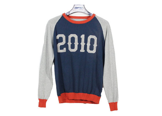 Round Neck Long Sleeve Oversized Knit Sweaters Blue Ladies Jacquard Pattern