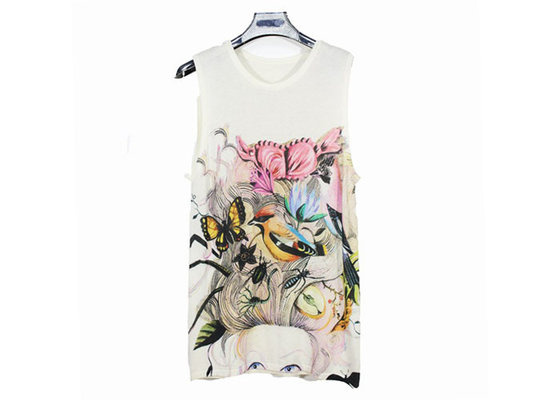 Cozy White Crew Neck Printed Womens Knit Sweater Vest Sleeveless Anti - Wrinkle