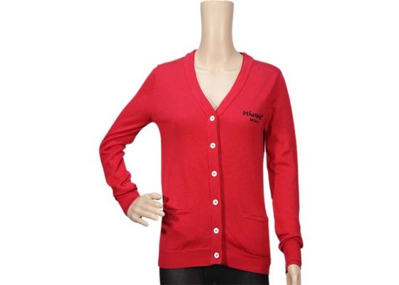Red Long Sleeve Open Front Cable Knit Cardigan Button Up V Neck Cotton Cardigan