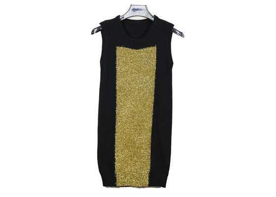 Black Gold Color Sleeveless Womens Knit Sweater Vest , Long Ladies Sweater Vest