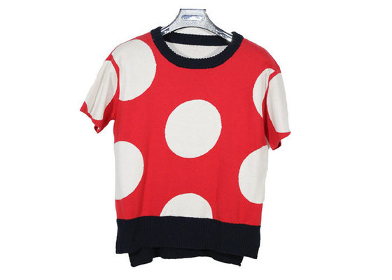 Short Sleeve Womens Oversized Knit Red Crew Neck White Black Cotton Sweaters