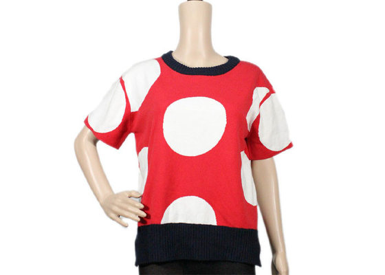 Short Sleeve Womens Oversized Knit Red Crew Neck White Black Cotton Sweaters