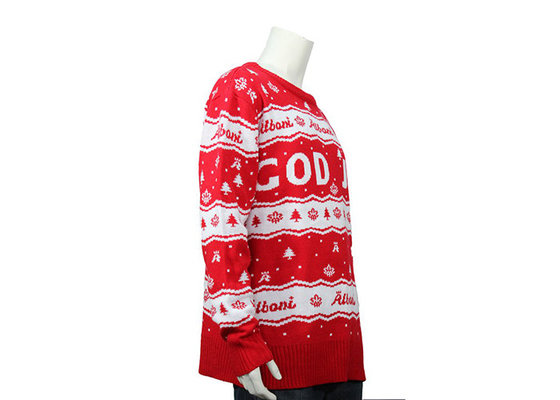 Men Crew Neck Best Christmas Sweater Red And White Letter Crossword In Acrylic