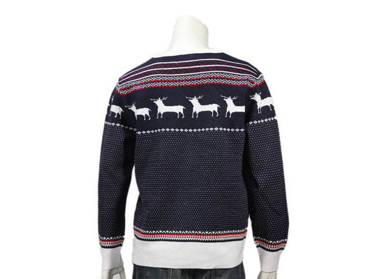 Men ' S 100% Cotton Reindeer Pine Christmas Pullover Jumper In Vavy And White