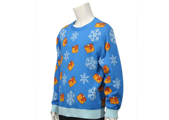 Men's Long Sleeve Christmas Sweater With Candle And Snowflake Patterns In Blue
